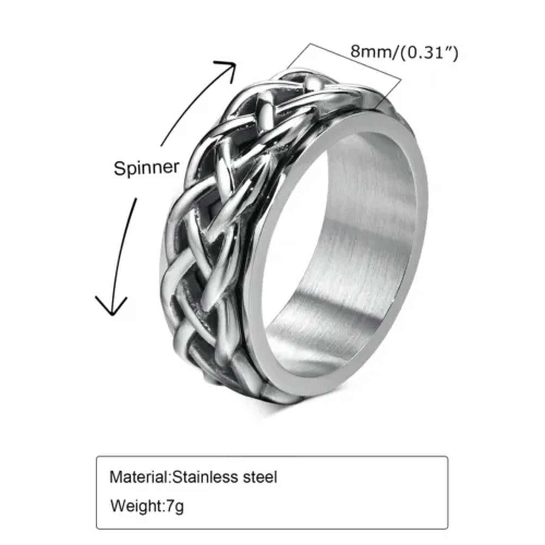 8MM Black/Silver Chian Spinner Band Stainless Steel Mens Engagement ...