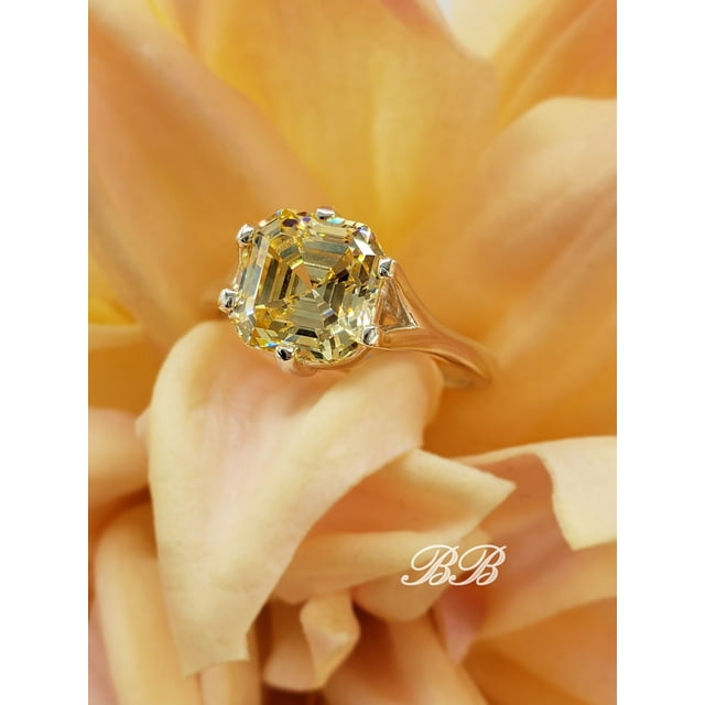 8MM Canary Yellow Cubic Zirconia Asscher Cut 5A Quality Cubic Zirconia ...