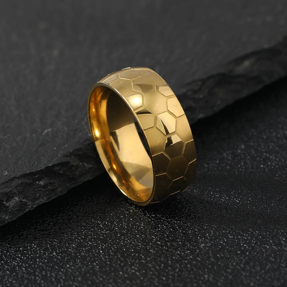 8MM Classic Fashion Punk Gothic Football Pattern Embossed 14K Yellow ...