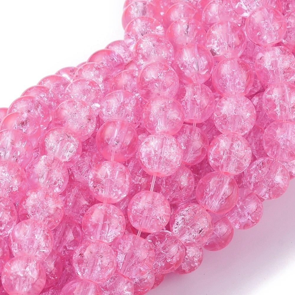 8MM Hot Pink Round Crackle Glass Beads Strands for Jewelry Making 8mm ...