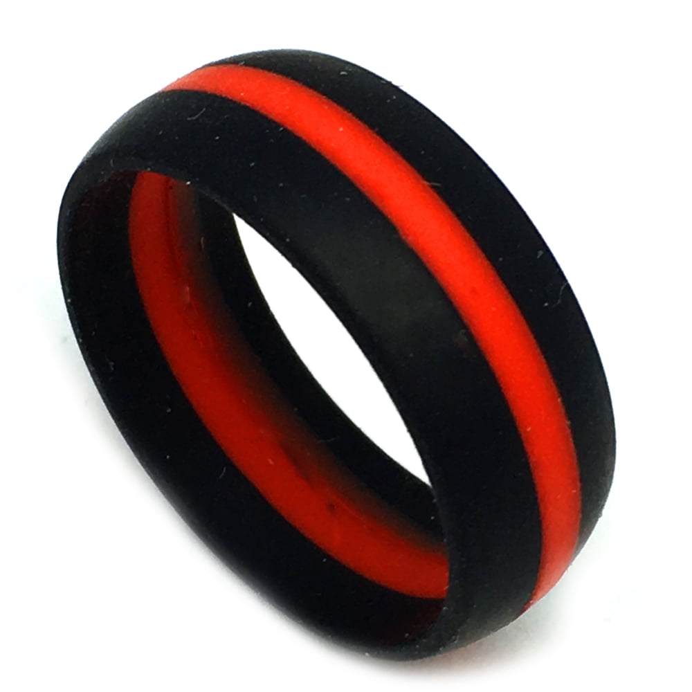 8MM Men or Ladies Athlete Sports Flexible Black with RED Stripe Silicon ...