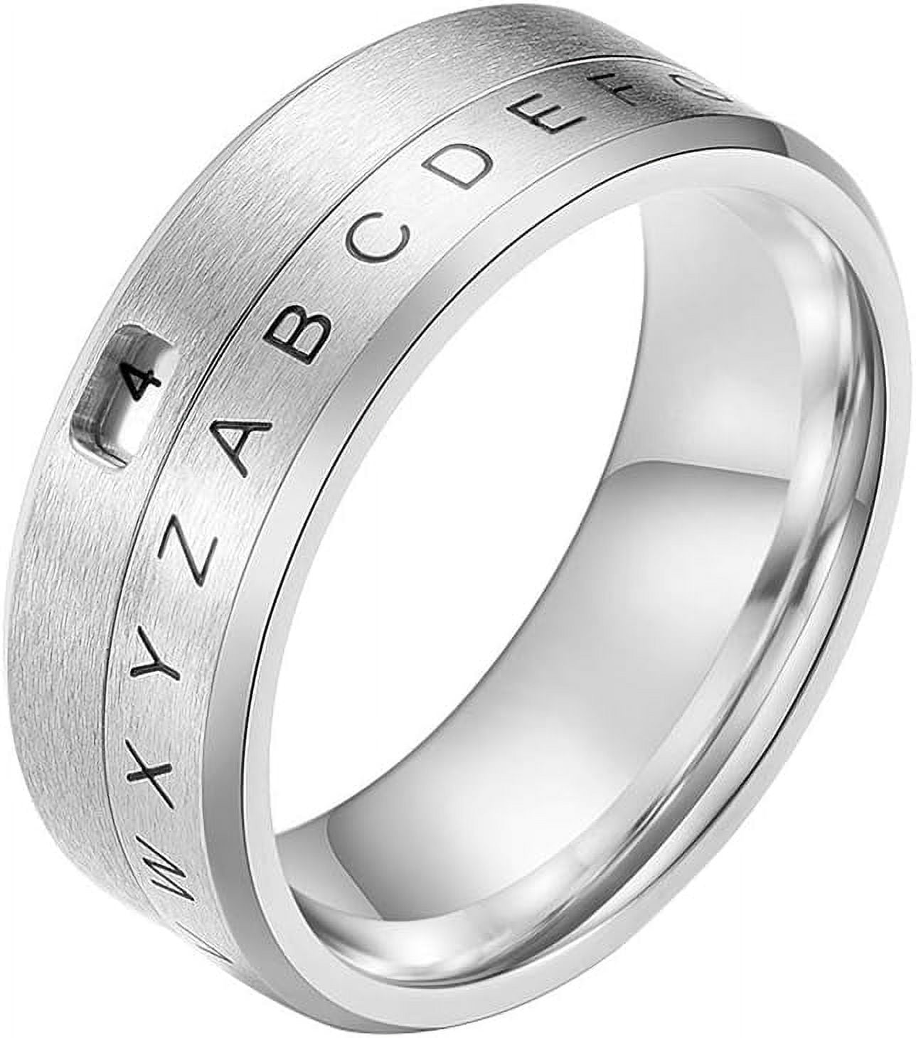 8MM Men's Stainless Steel Alphabet Number Spinner Ring Decoder Design ...