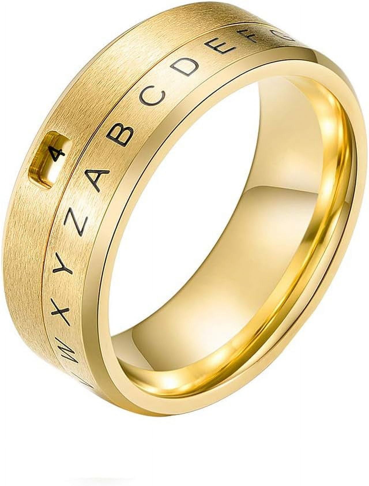 8MM Men's Stainless Steel Alphabet Number Spinner Ring Decoder Design ...