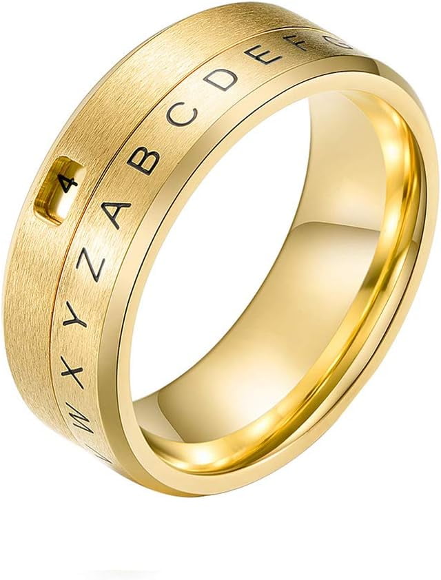8MM Men's Stainless Steel Alphabet Number Spinner Ring Decoder Design ...