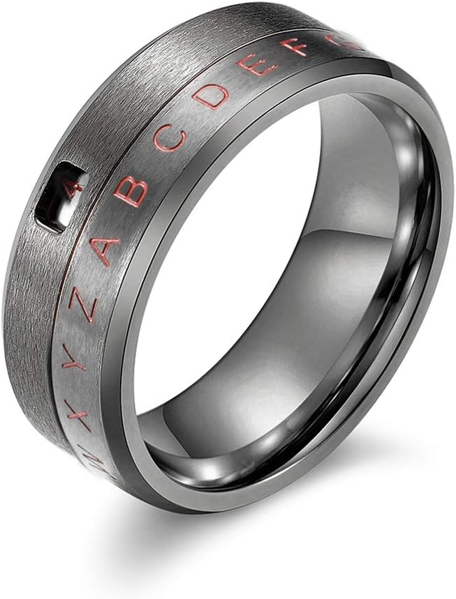 8MM Men's Stainless Steel Alphabet Number Spinner Ring Decoder Design ...