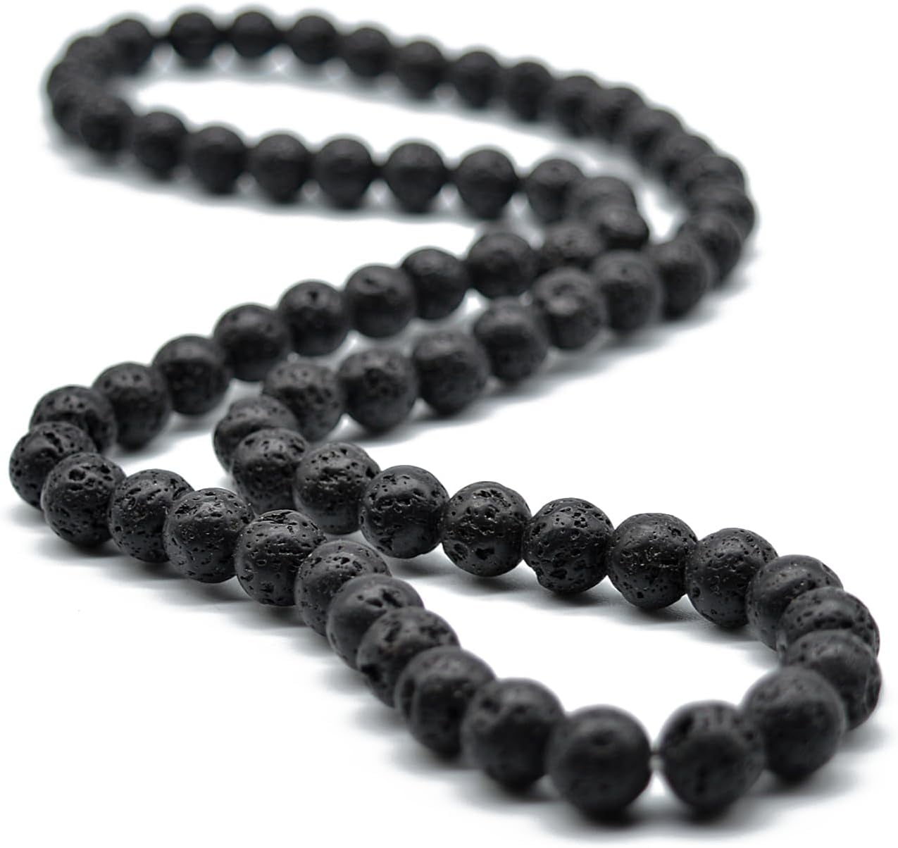 8MM Natural Tiger Eye Lava Stone Beaded Choker Necklace Genuine Gemstone Anxiety Stretch ...