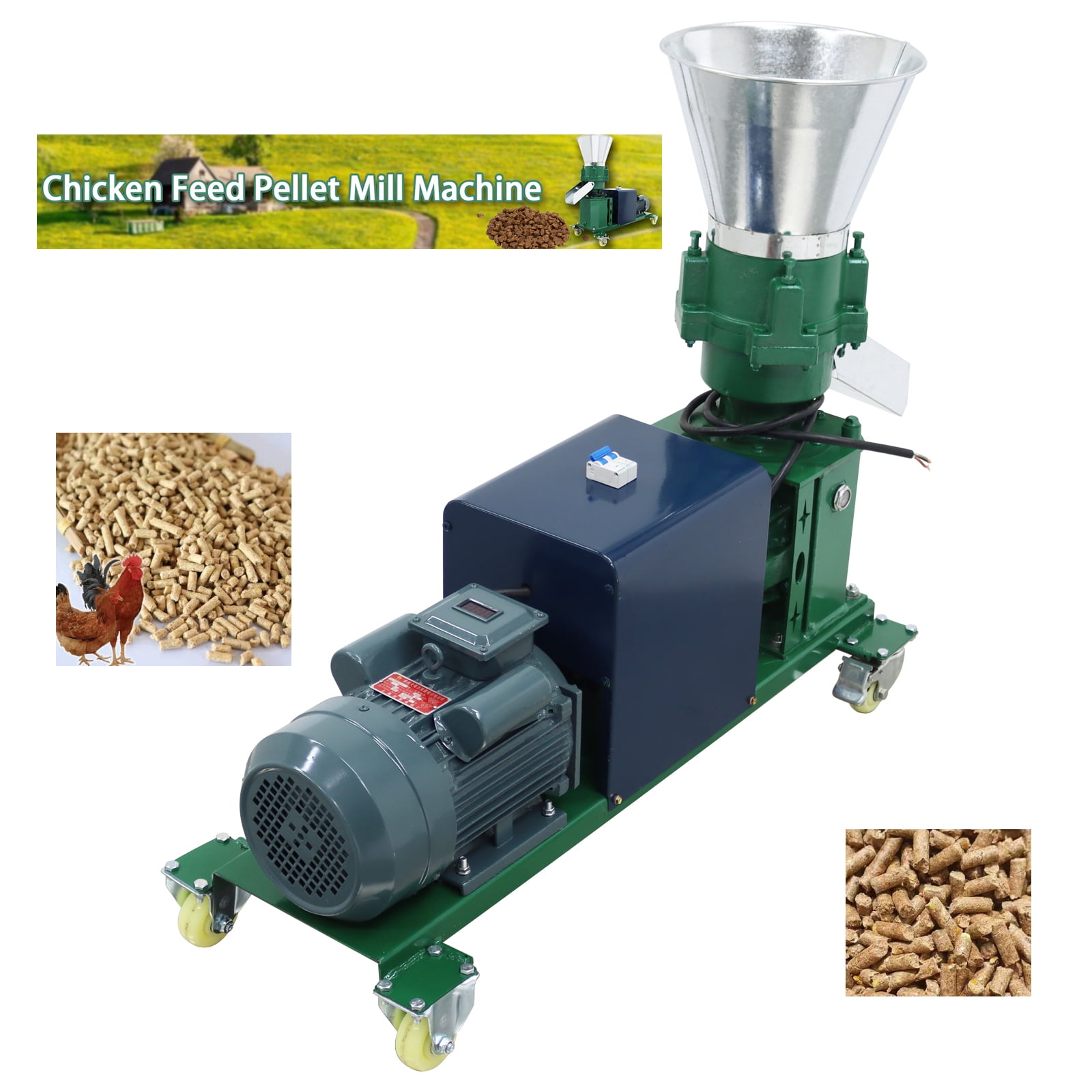 8MM Plate Chicken Feed Pellet Mill Machine Four-Head Roller Commercial ...