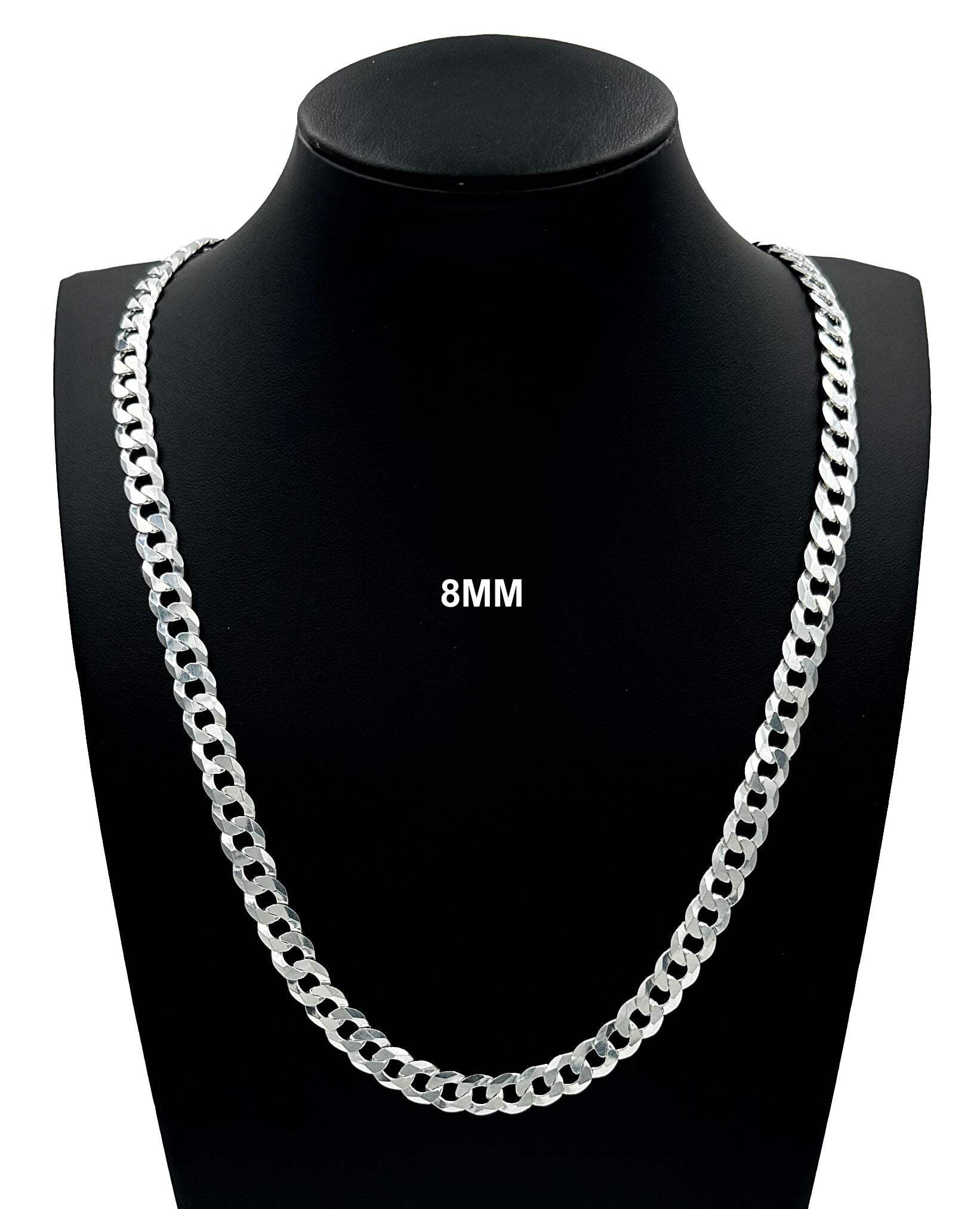 8MM SOLID 925 Sterling Silver Cuban Curb Link Chain Necklace or ...