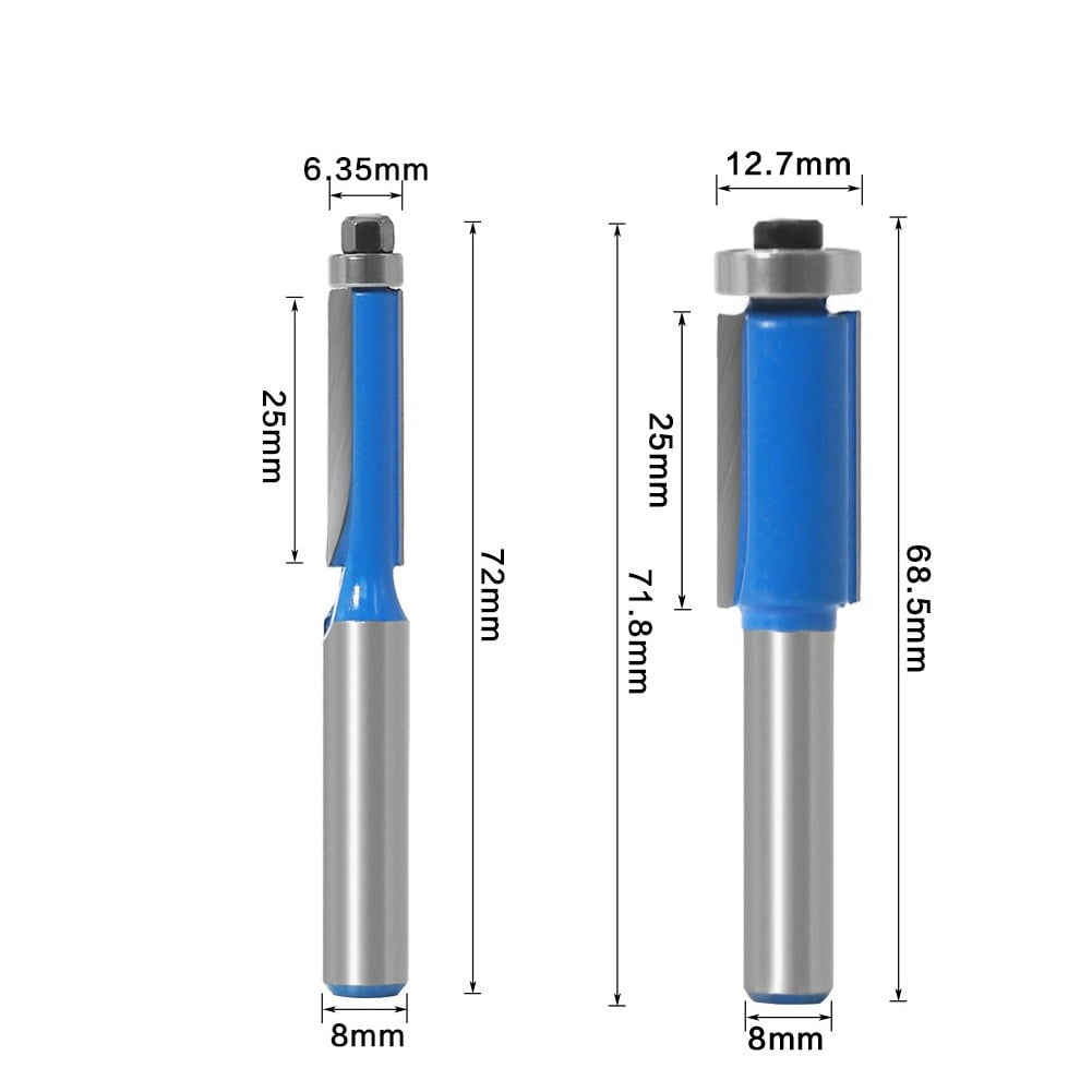 8mm Shank Double-Edged Trim Router Bit With Bearing For Wood Template ...