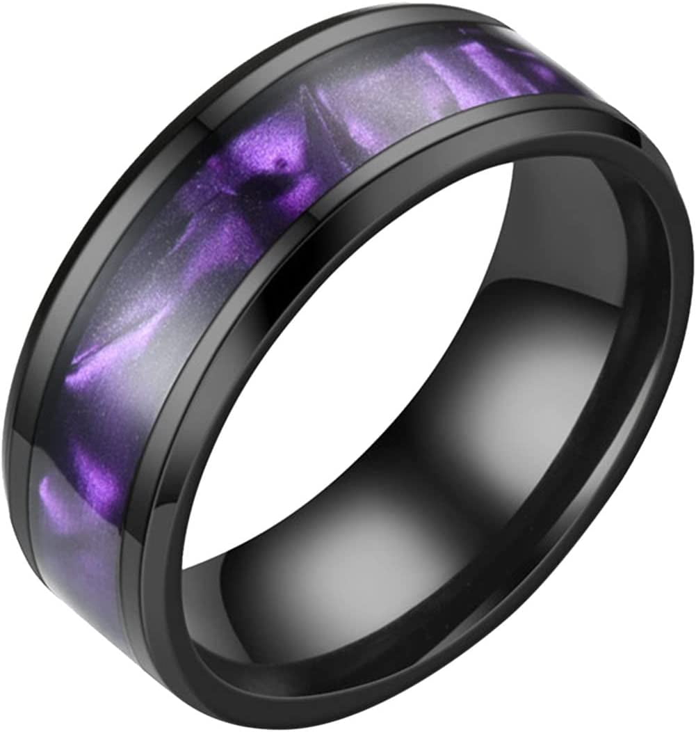 8MM Stainless Steel Rainbow Color Sandblasted Rings Wedding Band Rings ...