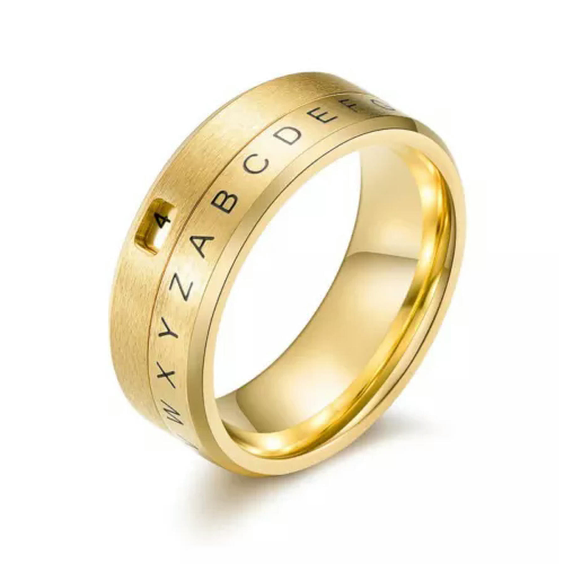 8MM Titanium Steel Letters Numbers Spinner Band Mens Brushed Gift Ring ...