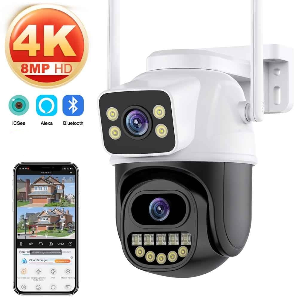 8MP 4K Dual Lens PTZ IP Camera with Dual Screen 4MP Ai Human Detection ...