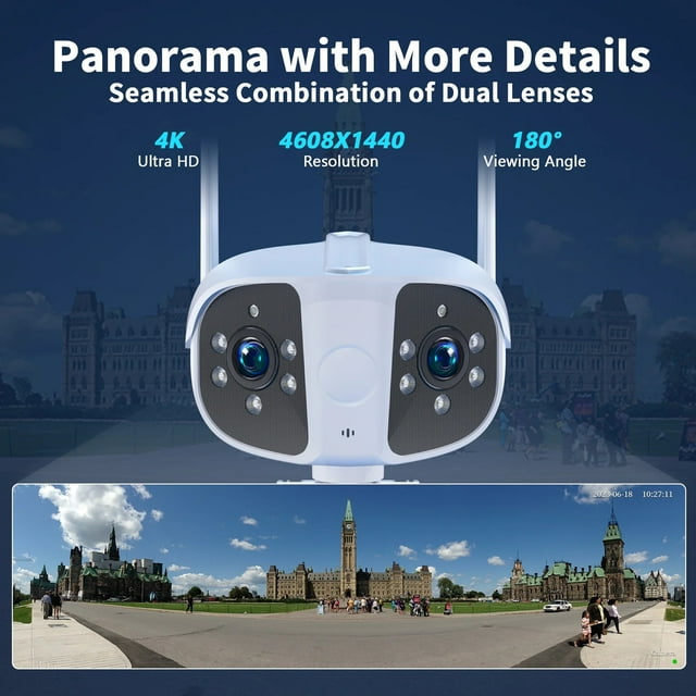8MP 4K Dual Lens Ultra Wide Angle 180° IP Camera Outdoor 4MP Full Color ...