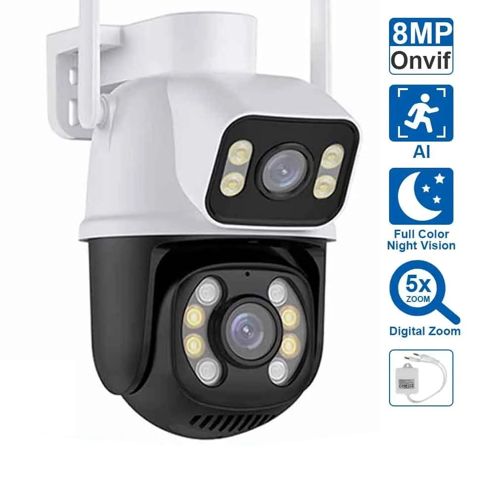8MP 4K Dual Lens with Dual Screen PTZ Wifi Camera Ai Human Detect Auto Tracking Wireless Outdoor ...