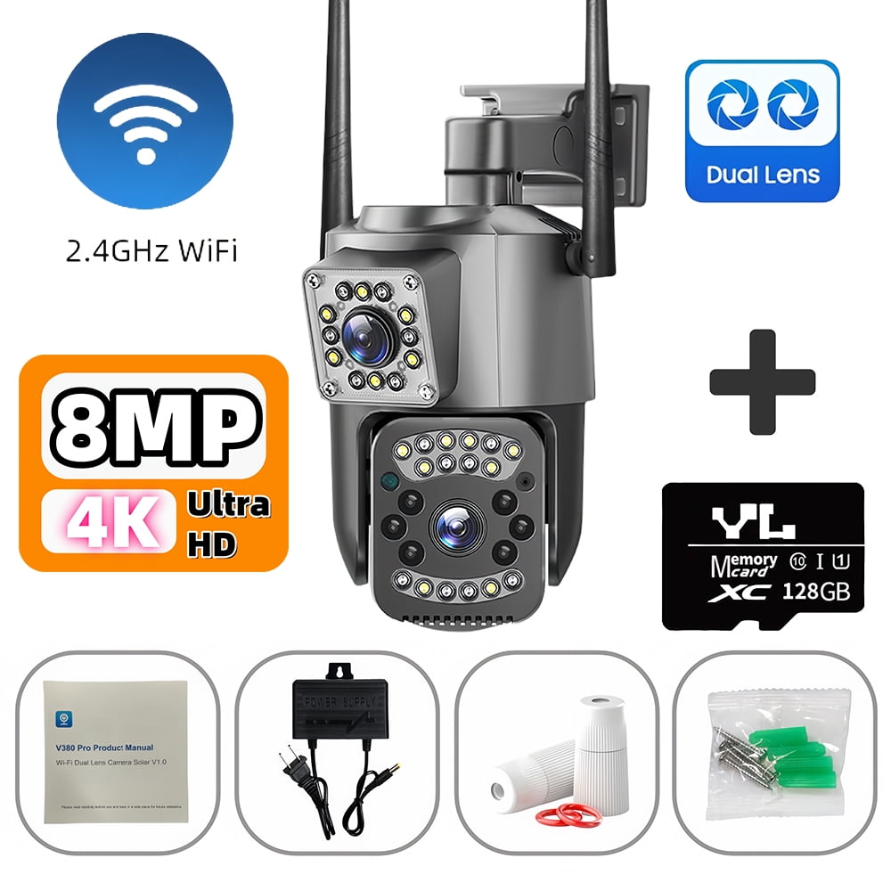 8MP 4K HD Dual Lens WiFi IP Camera Night Vision Ai Human Detect PTZ Outdoor Video Camara ...