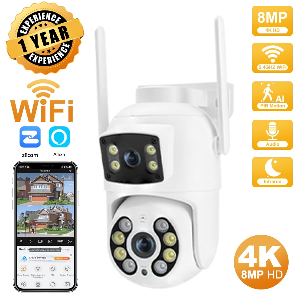 8MP 4K Outdoor PTZ Wifi Camera Dual Lens Dual Screens AI Human ...