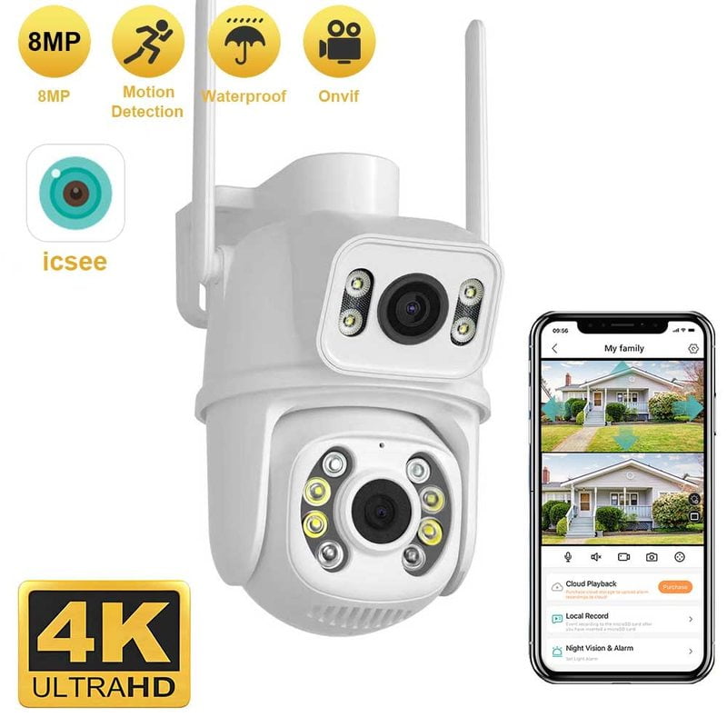 8MP 4K PTZ Wifi Camera Dual Lens with Dual Screen Ai Human Detect Auto ...