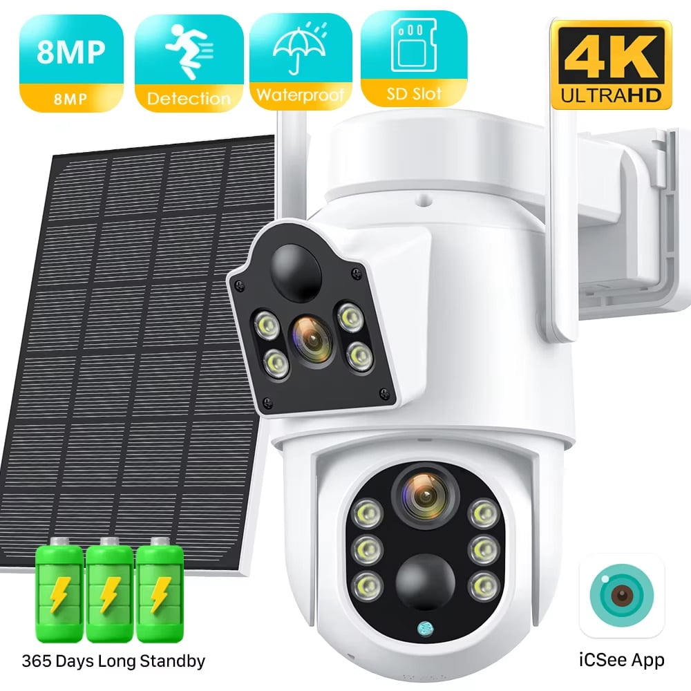8MP 4K Solar Wirelesss IP Camera With 7800 mAh Battery Outdoor HD 4MP ...