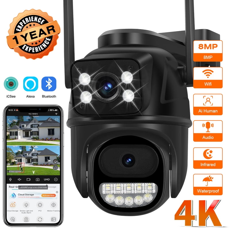 8MP 4K Wifi Camera Dual Lens Ai Auto Tracking Waterproof Security CCTV ...