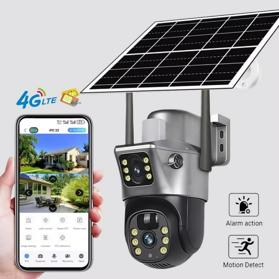 8MP 4K Wireless Solar Camera 4G Sim Outdoor Dual Lens IP Camera PIR Night Vision V380 Pro CCTV ...