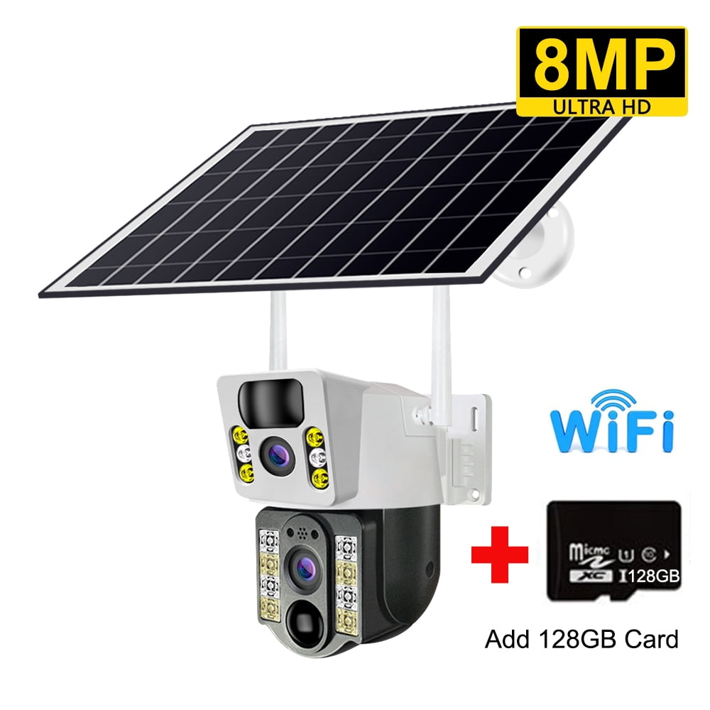 8MP 4K Wireless Solar Camera 4G Sim Outdoor Dual Lens Wifi IP Camera PIR Night Vision V380 Pro ...