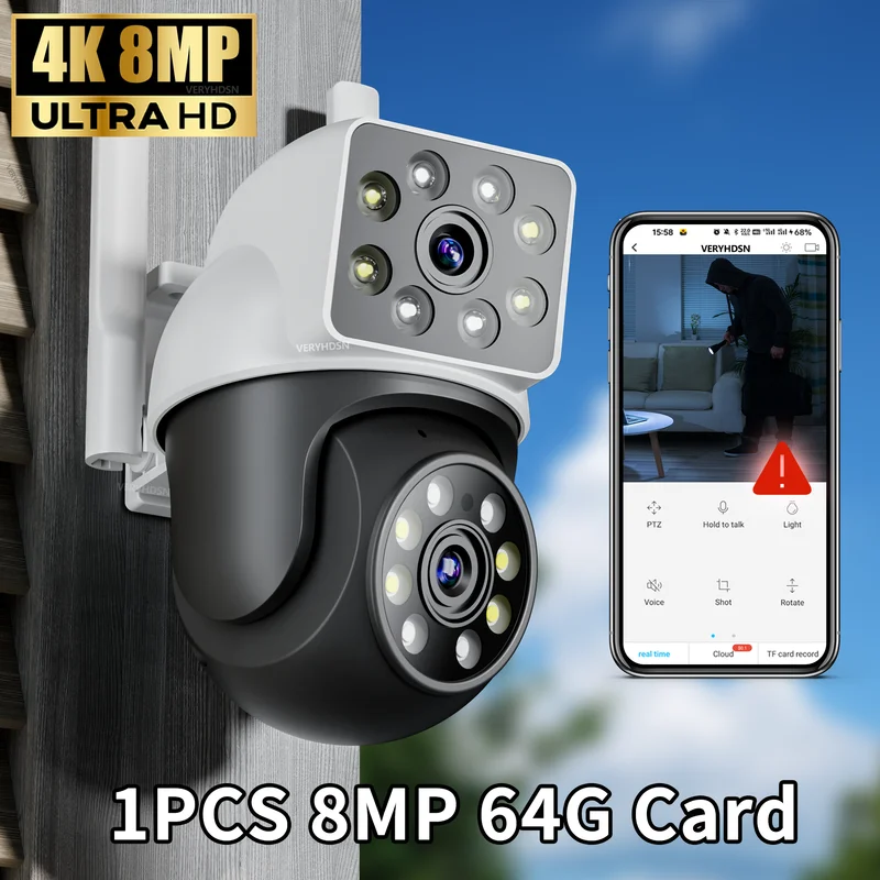 8MP 5G Dual Lens WiFi IP Camera PTZ Surveillance Cameras Security Full ...