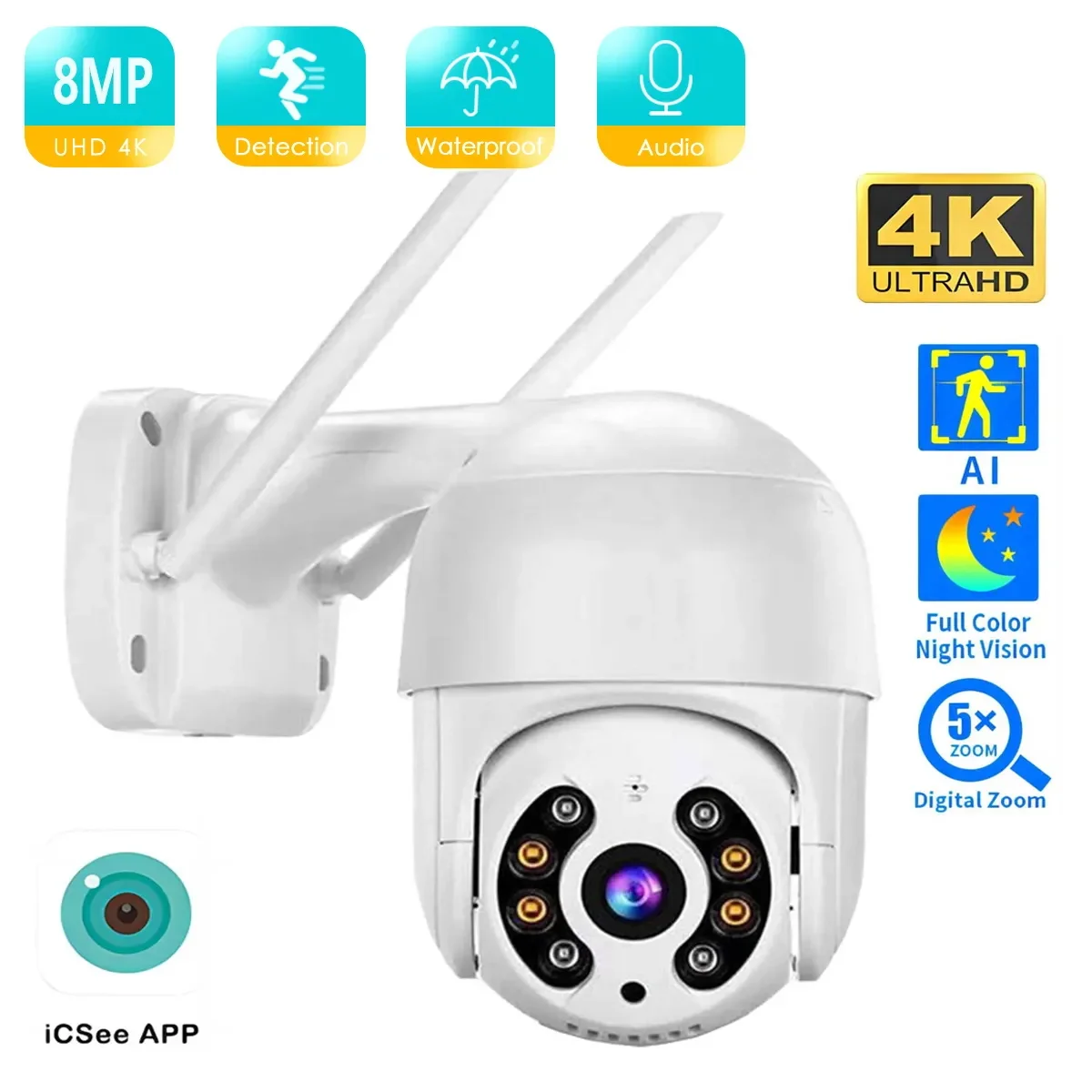 8MP 5MP Ultra HD PTZ IP Camera with AI Human Detection Waterproof WiFi ...