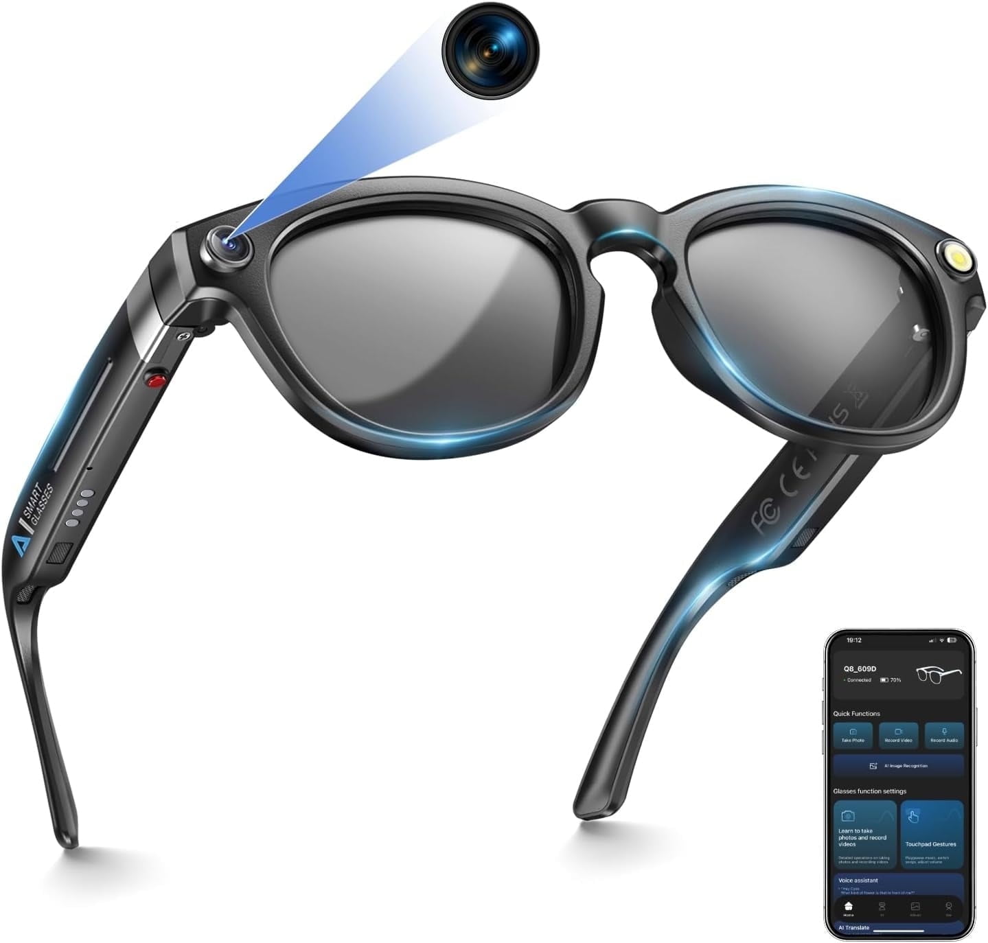 8MP Camera Glasses, AI Smart Sunglasses with Real-Time Translation ...