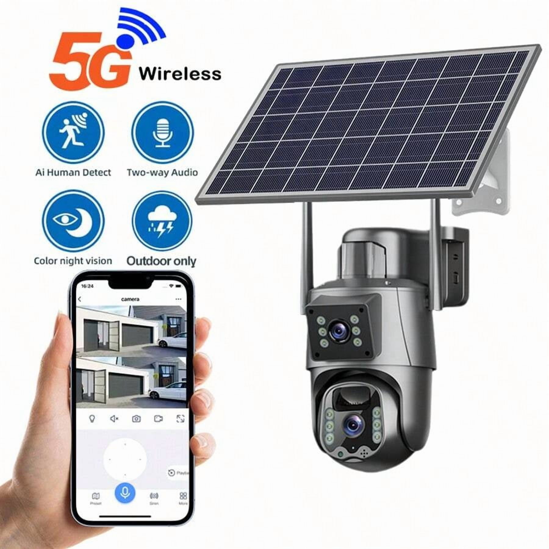 8MP Dual Lens Solar Powered Security Camera Wireless Outdoor, 2.4G&5G ...