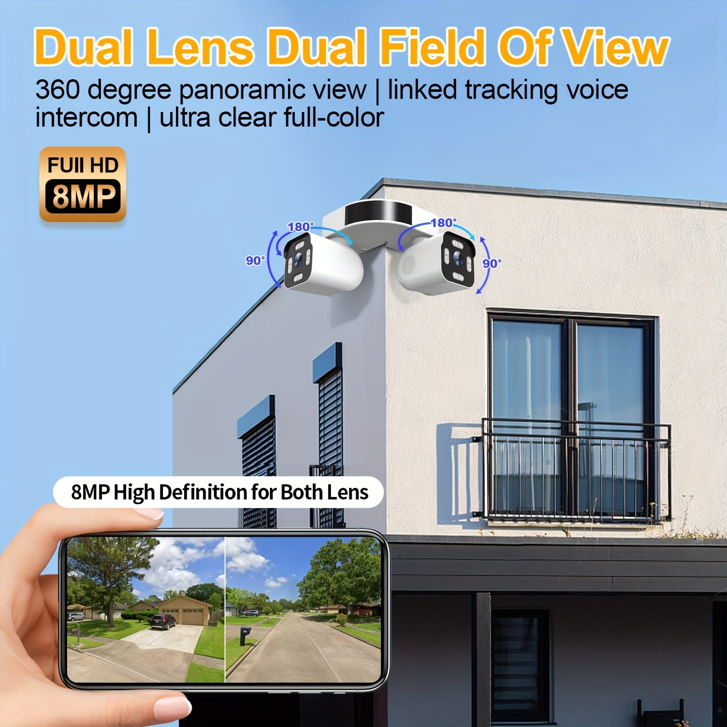 8MP Smart Wireless WiFi Security Camera, Dual Lens PTZ 360° Panoramic ...