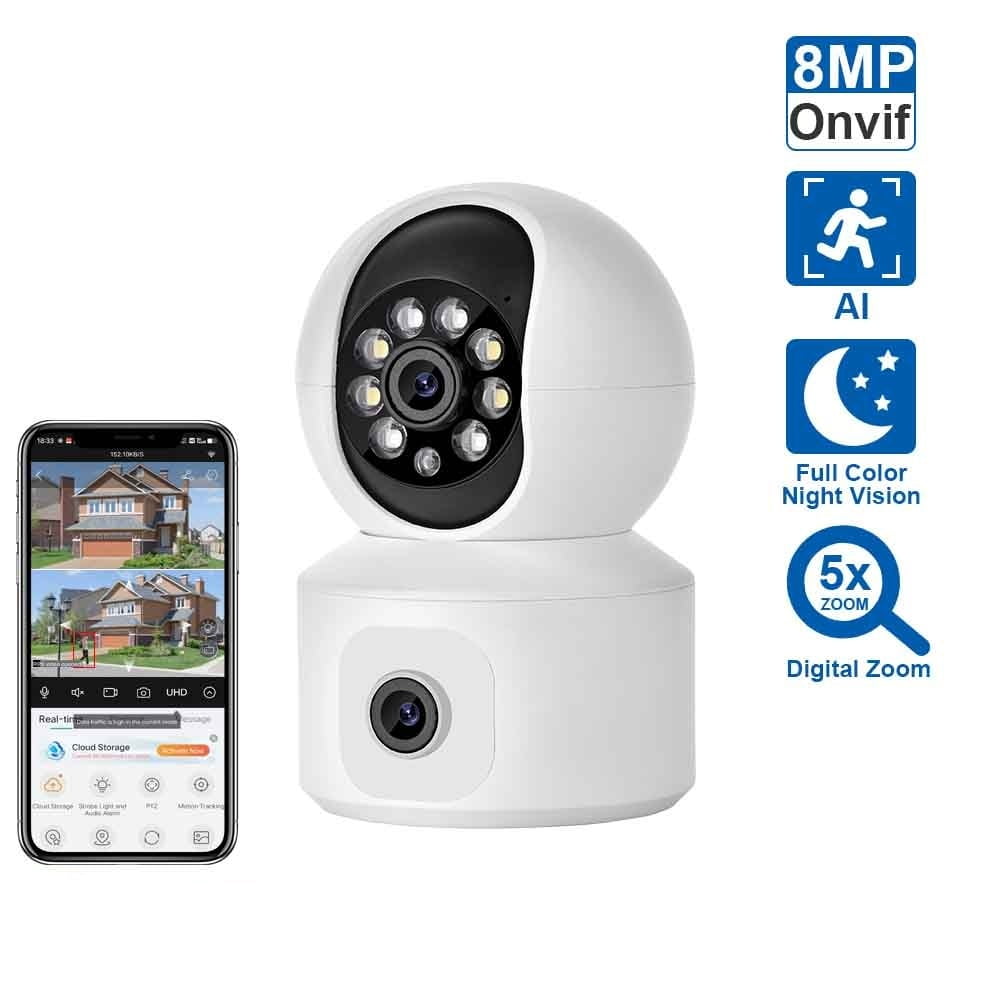 8MP WiFi IP Camera Dual Lens Dual Screen Baby Monitor Home Security ...