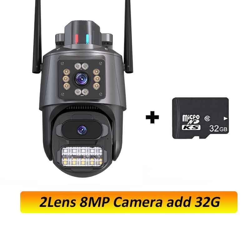 8MP WiFi Surveillance Camera, 3Lens 3 Screens, Digital Zoom, AI Human ...