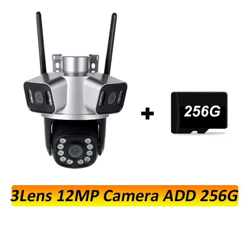 8MP WiFi Surveillance Camera, 3Lens 3 Screens, Digital Zoom, AI Human ...