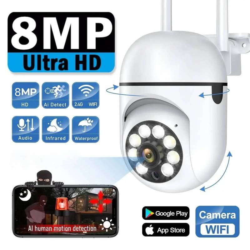 8MP WiFi wireless security monitor cameras color night vision outdoor ...