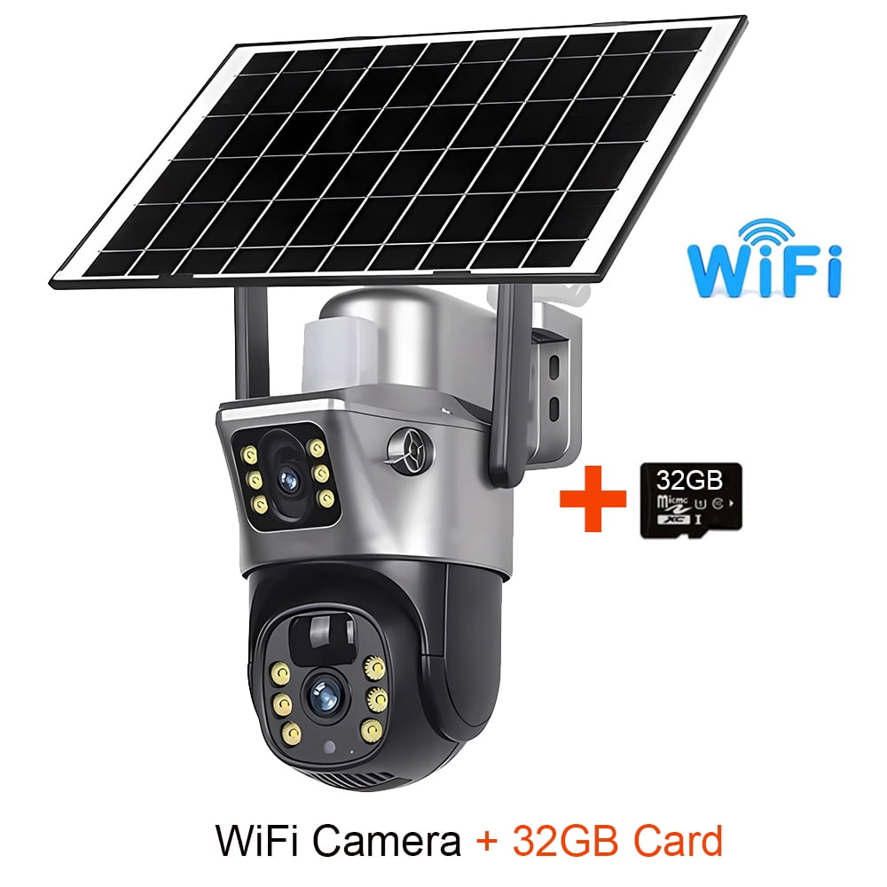 8MP Wireless Solar Camera Dual Lens Dual Screen WiFi IP Videocamema PIR Motion Detection PTZ ...