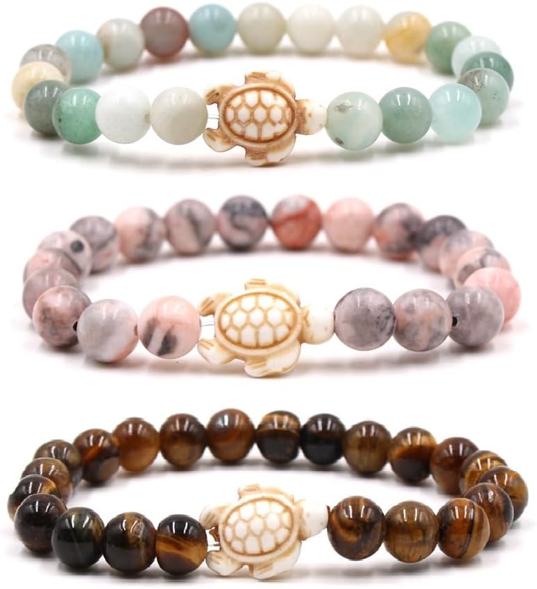 8Mm Sea Turtles Beads Bracelet Turquoise Natutal Stone Elastic Stretch Bracelet For Women Men ...