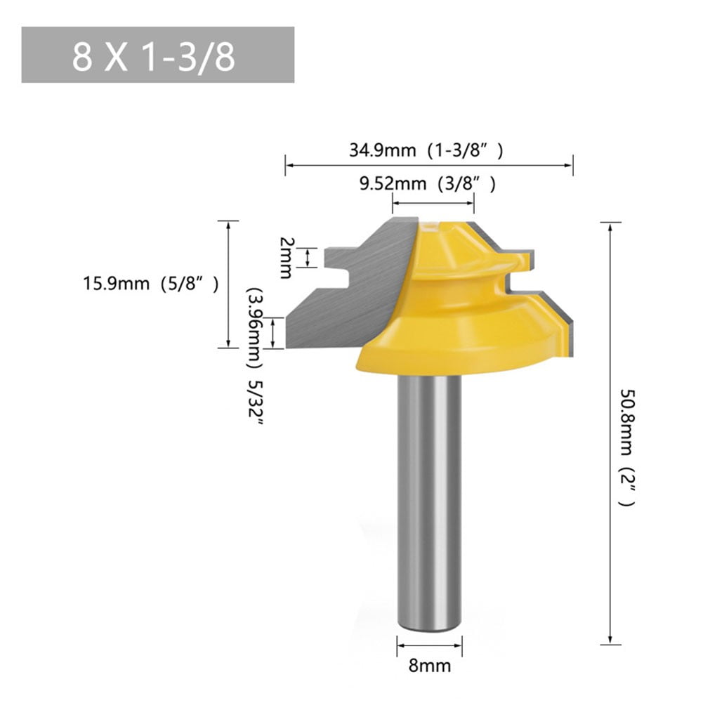 8Mm Shank 45 Degree Lock Miter Router Bit Tenon Milling Cutter ...