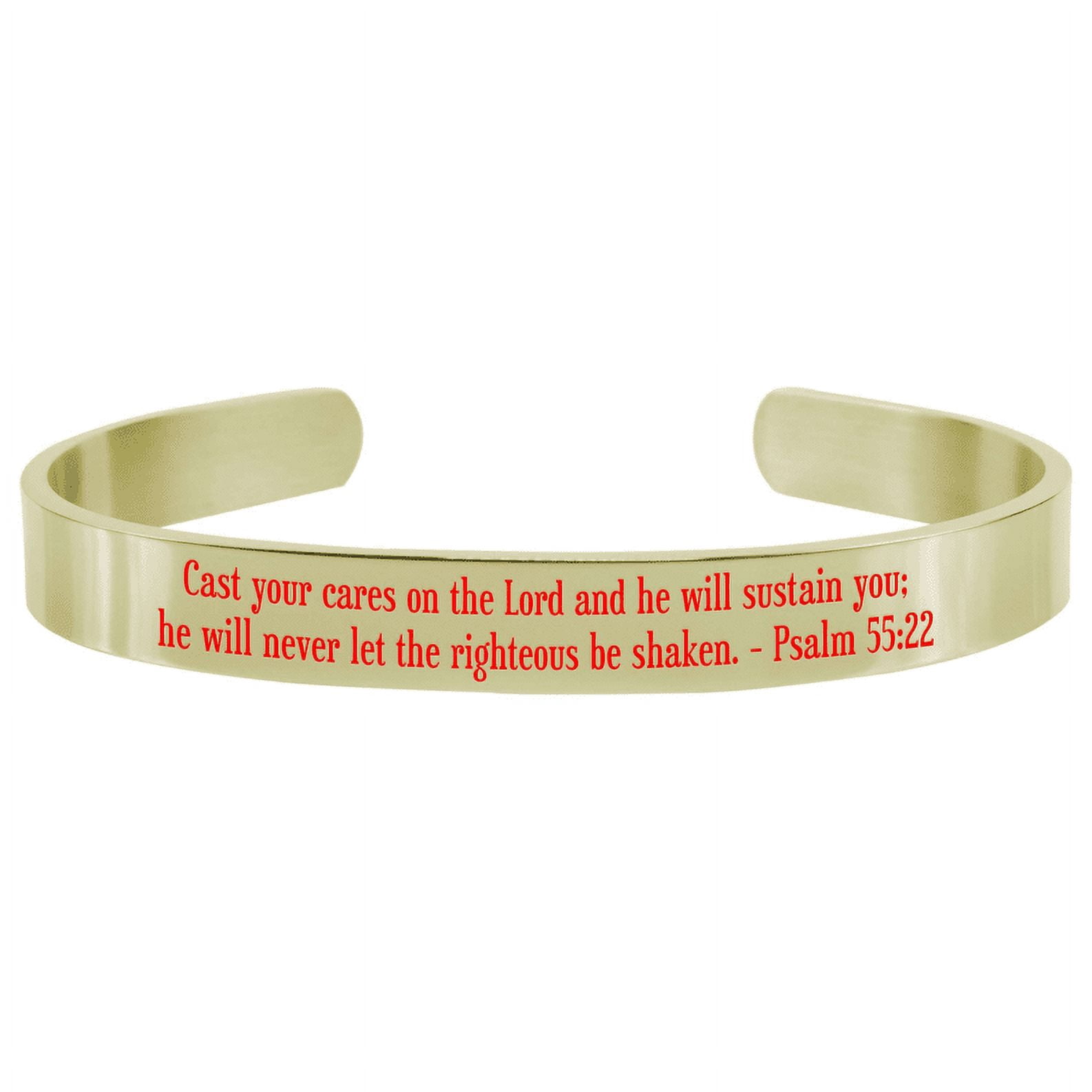 8Mm Solid Stainless Steel Colored Scripture Cuff In Gold By Pink Box ...