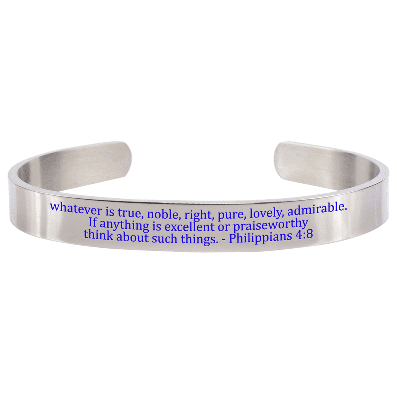 8Mm Solid Stainless Steel Colored Scripture Cuff In Silver By Pink Box ...