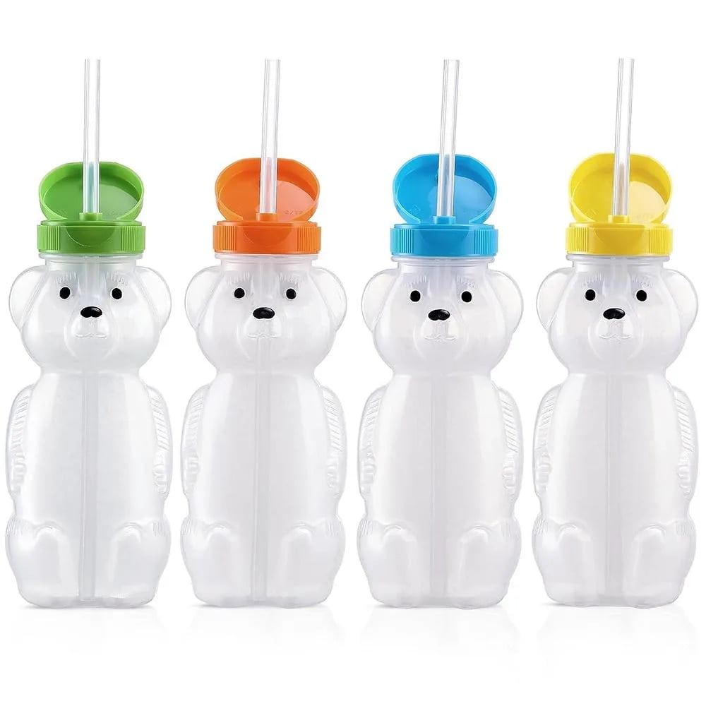 8OZ Honey Bear Straw Cups for Babies with 8 Flexible Straws Cleaning ...
