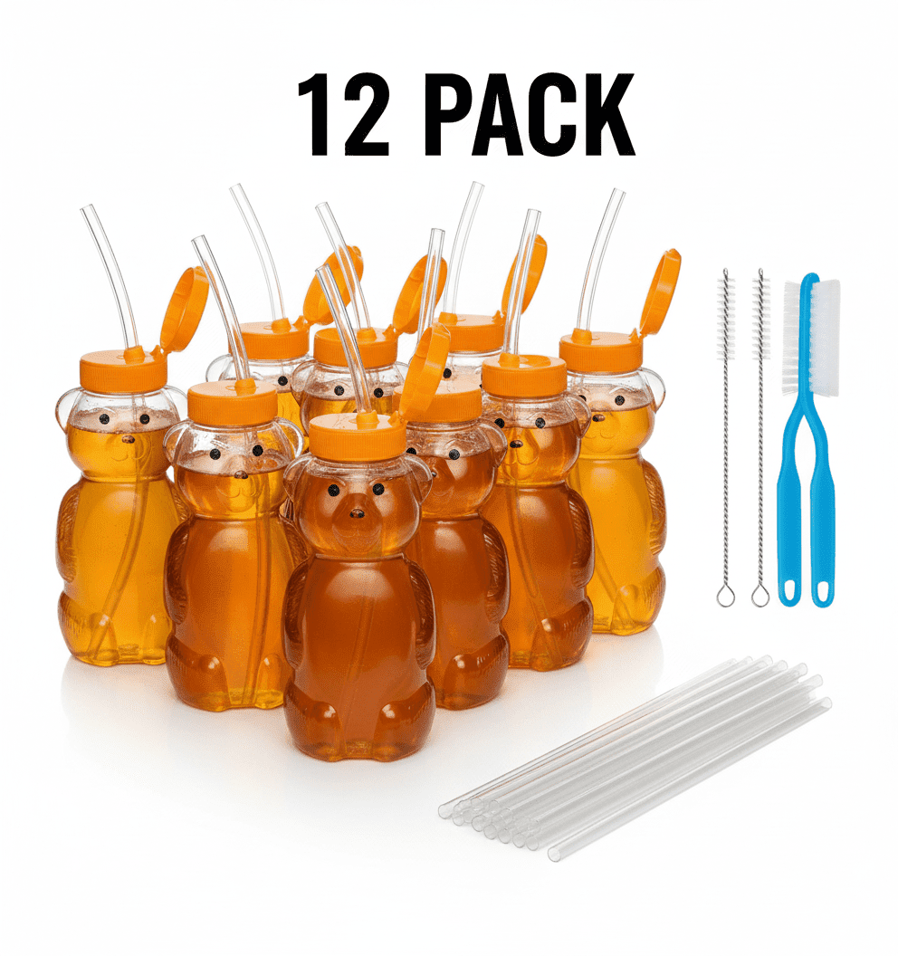 8OZ Honey Bear Straw Cups for Babies with Flexible Straws Cleaning ...