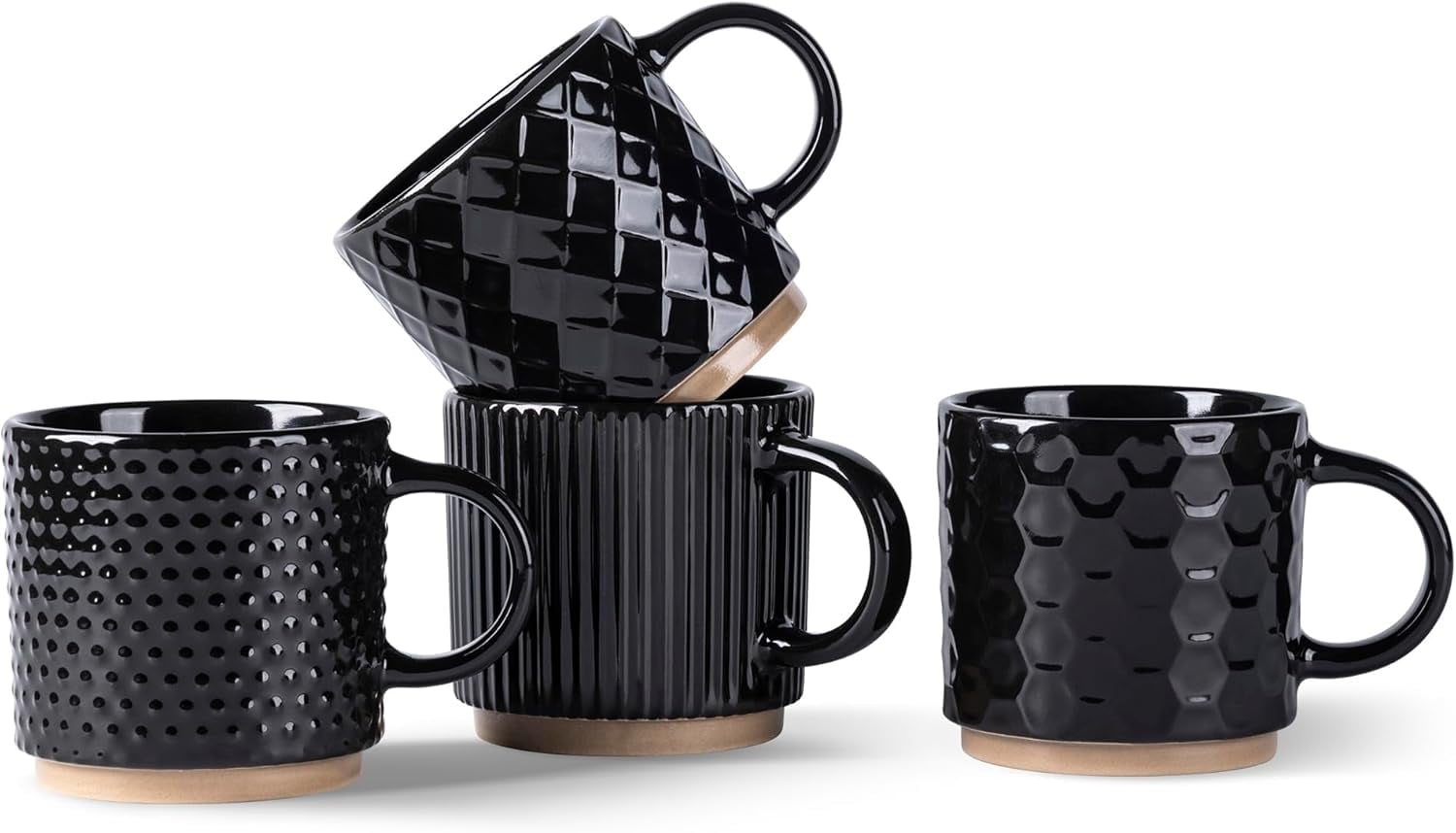 8OZ Stackable Coffee Mugs, Ceramic Coffee Mugs with Texture Patterns ...