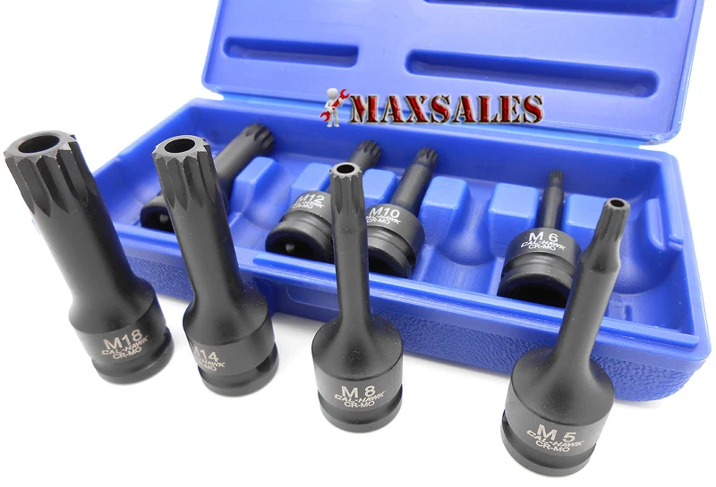 8PC 1/2" DR. IMPACT TAMPER SPLINE BIT SOCKET SET M5 - M18 - Walmart.com