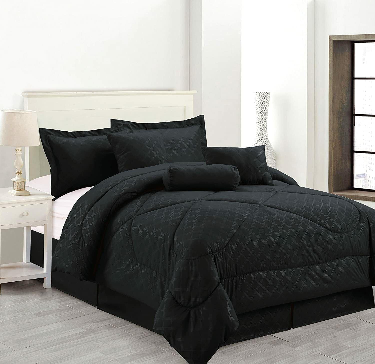 8PC Full Black Hotel Comforter Set with Sheet Set - Complete Bedding ...