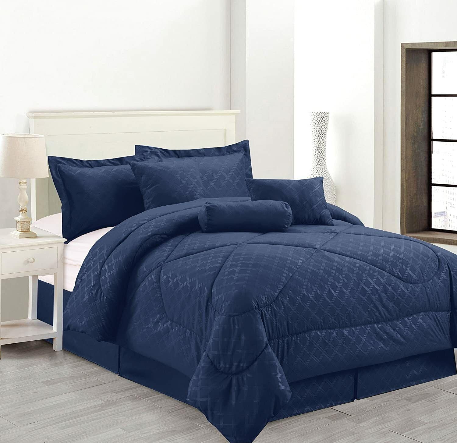 8PC Full Navy Blue Comforter Set with Sheet Set - Complete Bedding Set ...