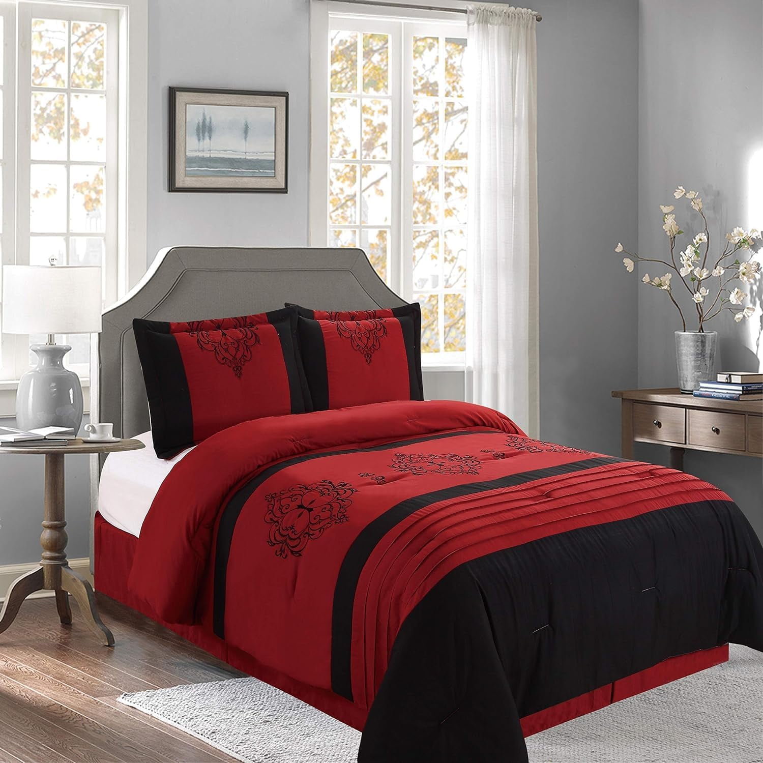 8PC Full Red Ornate Comforter Set with Sheet Set - Complete Bedding Set ...