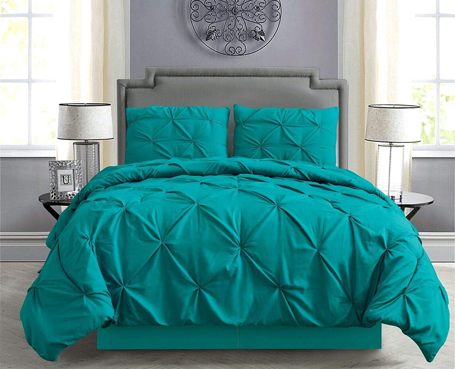 8PC Full Teal Pintucked Comforter Set with Sheet Set - Complete Bedding ...