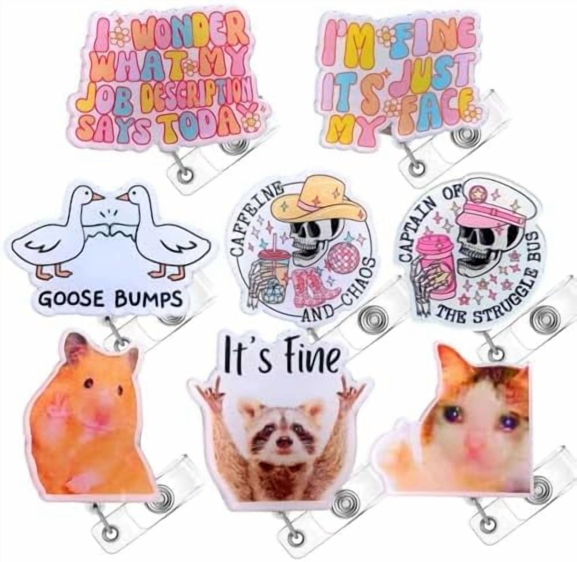 8PC Funny Cute Fun Badge Reel Holder ID Card Retractable Clip for Nurse ...