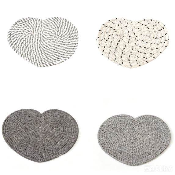 8PC Gray Minibee 5.91 Inch Heart Cotton Rope Placemat Boho Style Dining ...