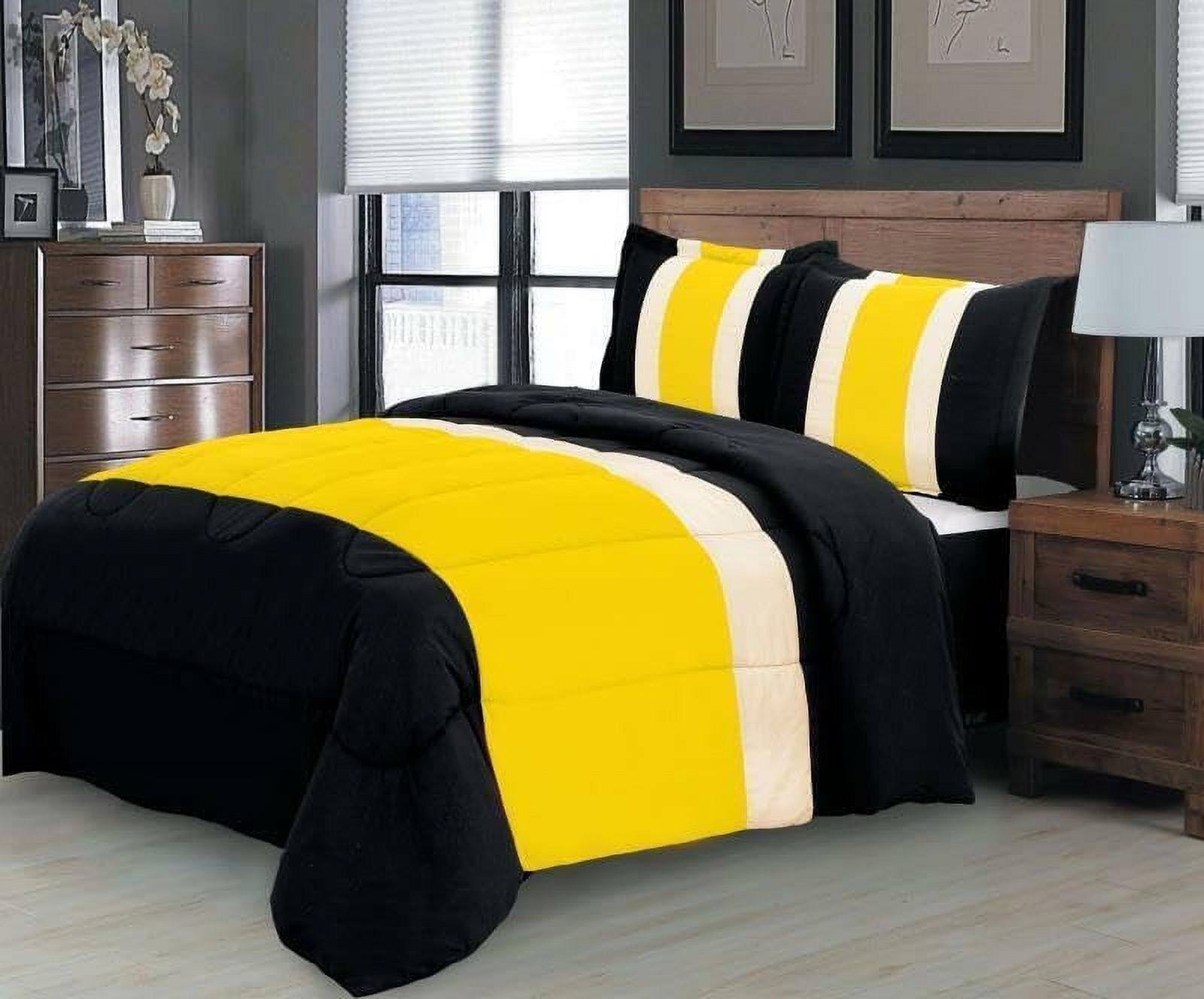 8PC Queen Yellow Striped Comforter Set with Sheet Set - Complete ...